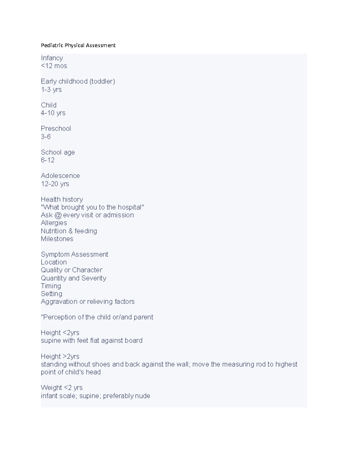 Pediatric Physical Assessment - Pediatric Physical Assessment Infancy