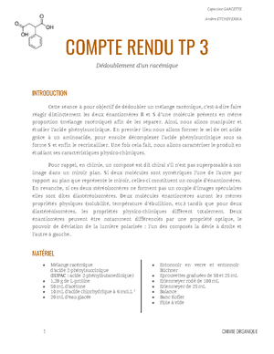 Compte Rendu TP 2 - TP chimie organique - COMPTE RENDU TP 2 Techniques de séparation, de - Studocu