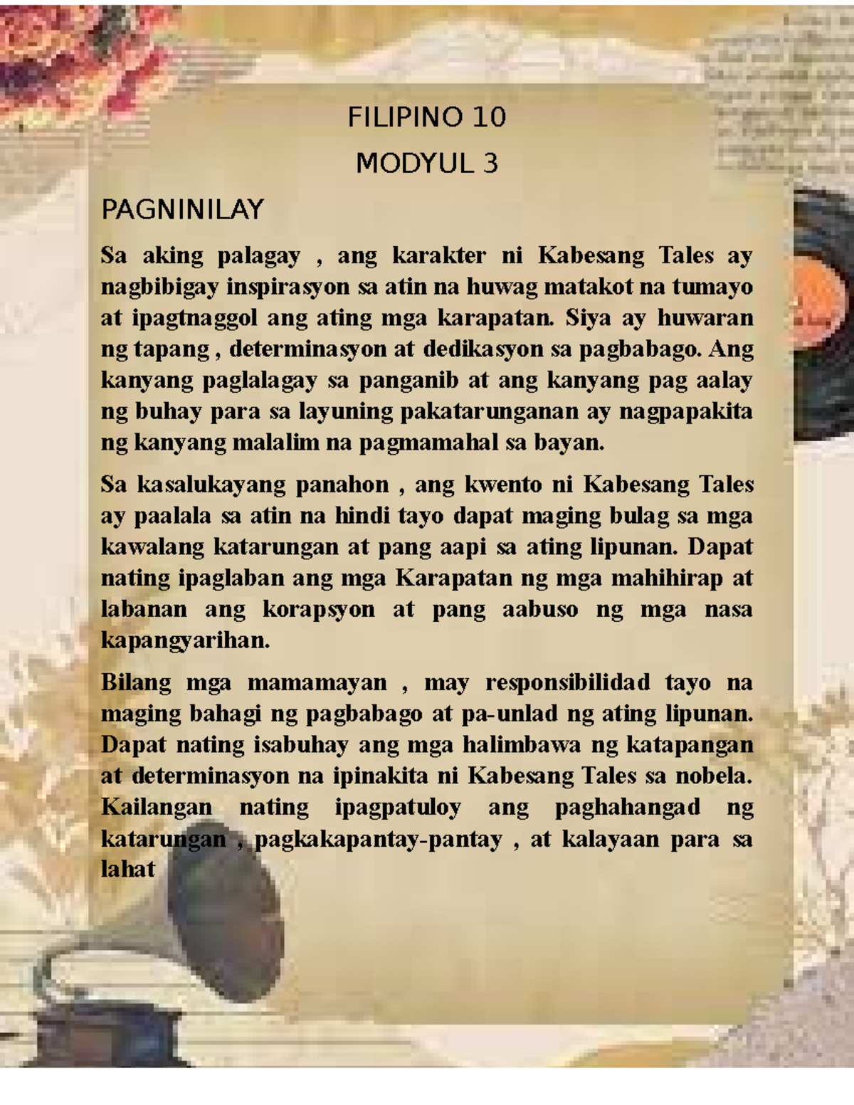 Filipino 10 Module 3 Pagninilay LUKE - FILIPINO 10 MODYUL 3 PAGNINILAY ...