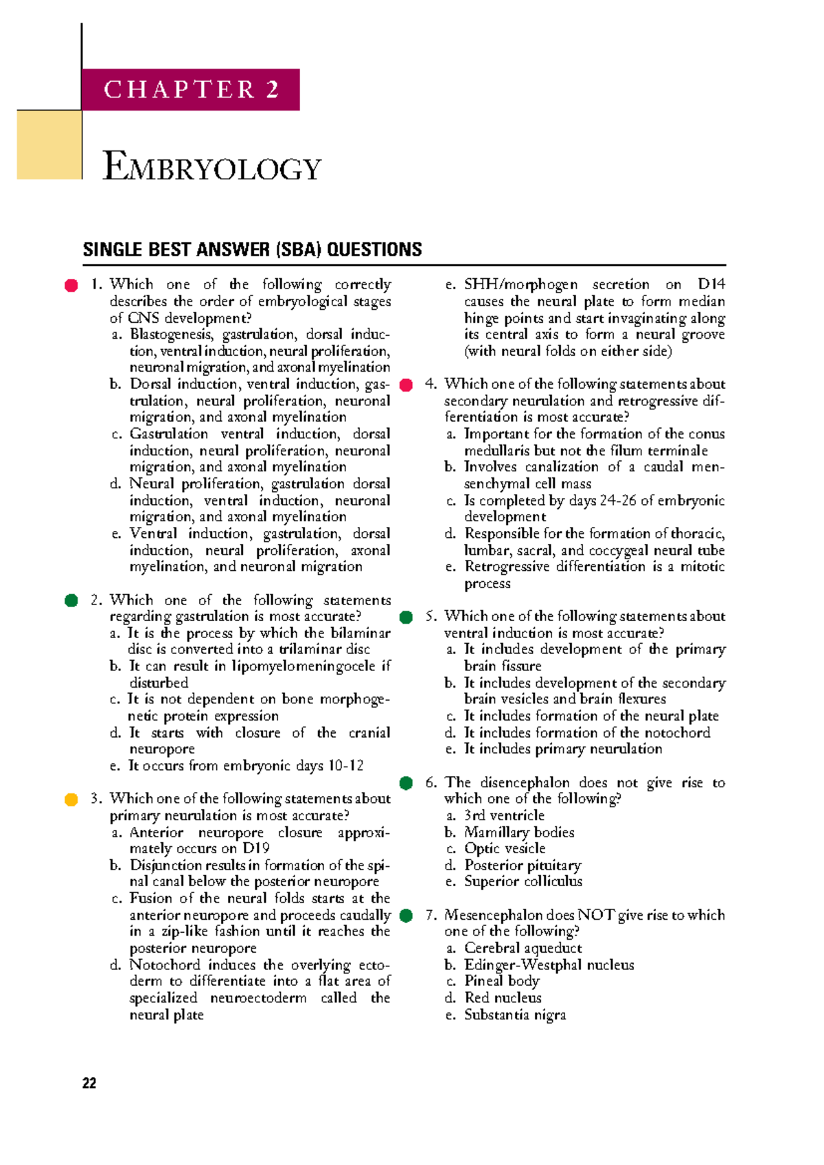 2 - Q&A - C H A P T E R 2 E MBRYOLOGY SINGLE BEST ANSWER (SBA ...