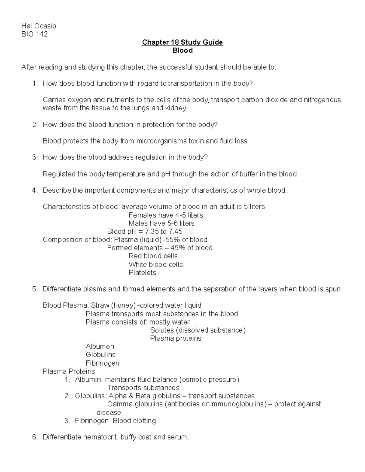 Blood Chapter 18 Study Guide - Hai Ocasio BIO 142 Chapter 18 Study ...