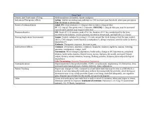 NURS 3020 Drug Cards - Drug Card Generic and Trade name of Drug ...