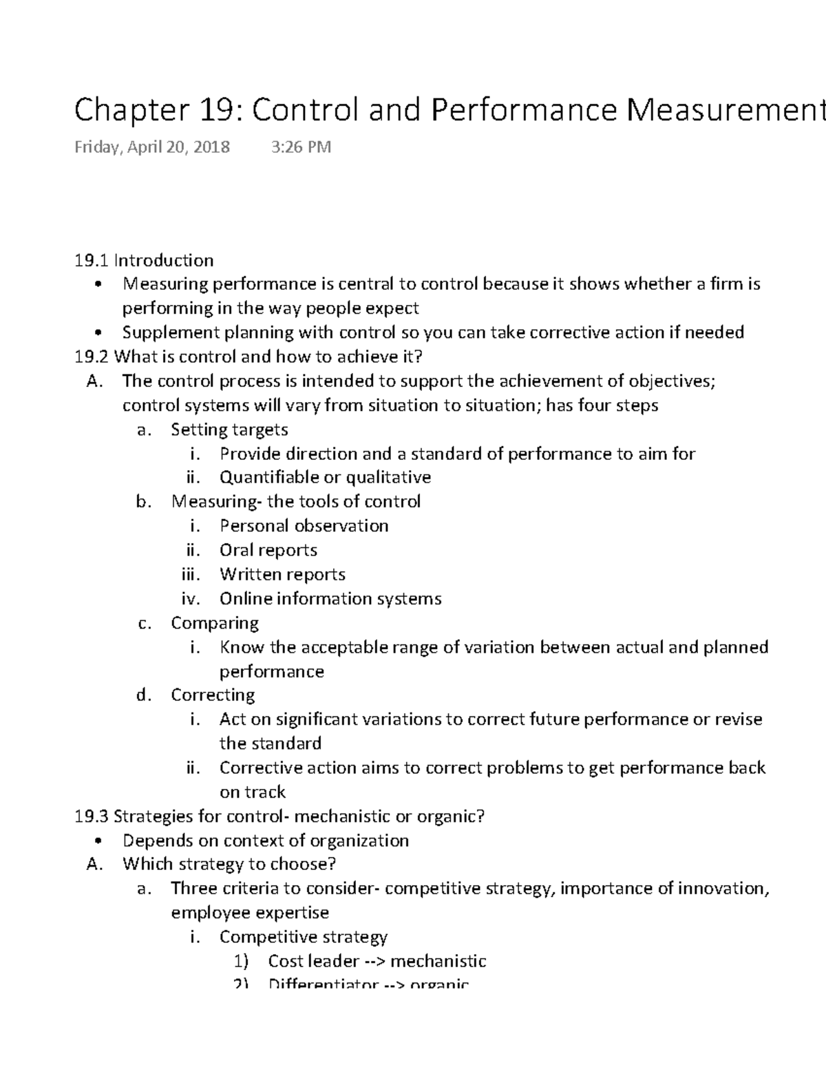 PDF Chapter 19 Control and Performance Measurement - Chapter 19 ...