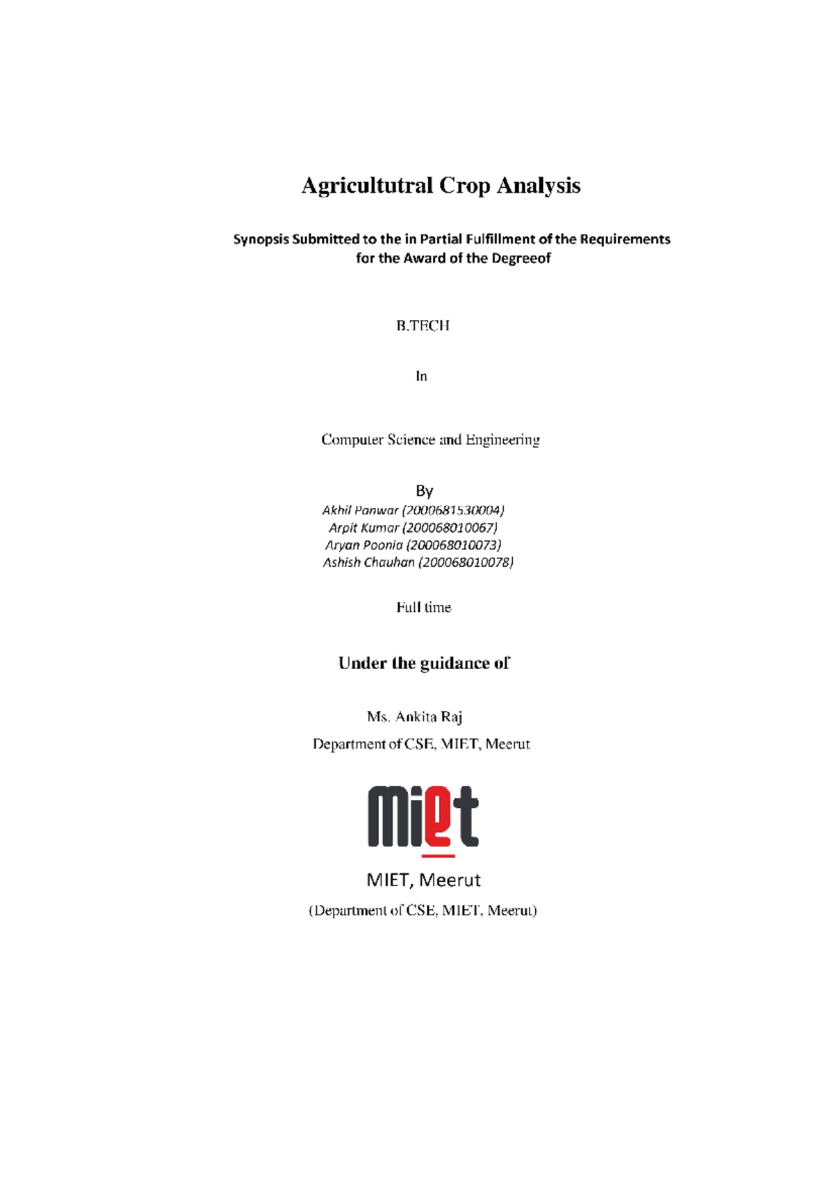 B Tech Project Synopsis 1 (3) (1) 01 - B.tech - Studocu