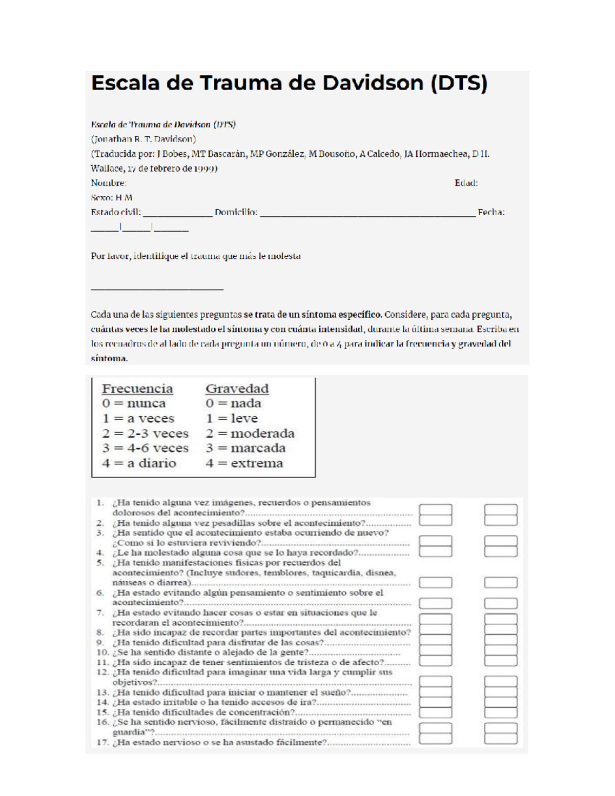 Escala de trauma Davidson - Practica Supervisada - Studocu