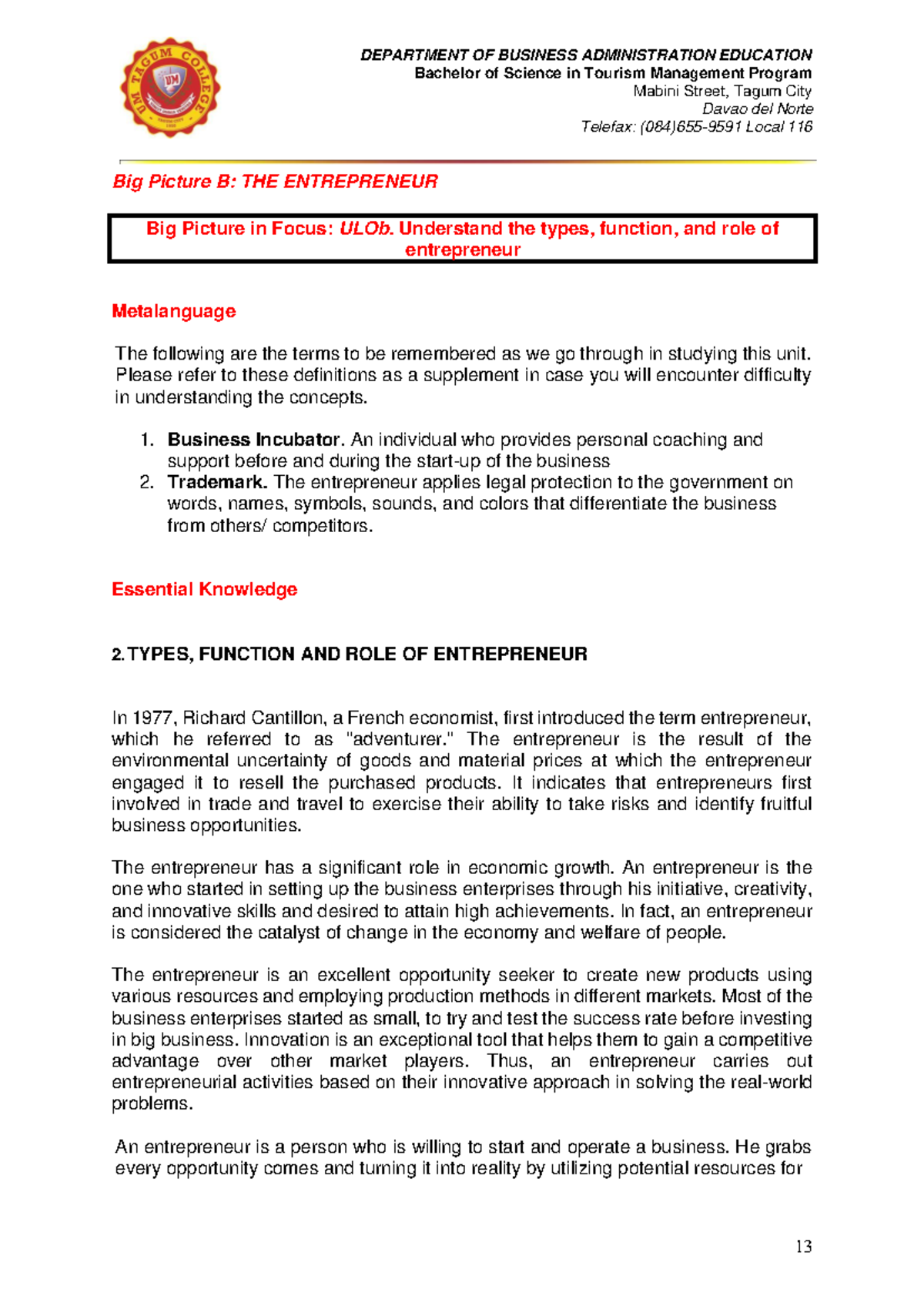 Lesson 2-converted - Bachelor of Science in Tourism Management Program ...