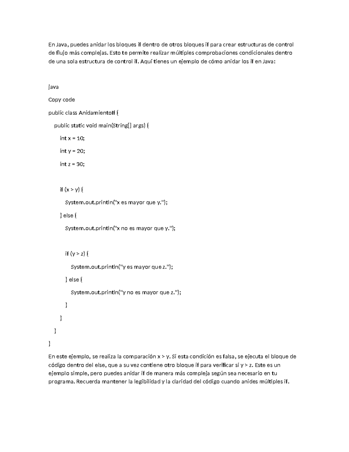 Anidacion if en java - terminos y comandos de programacion - En Java ...