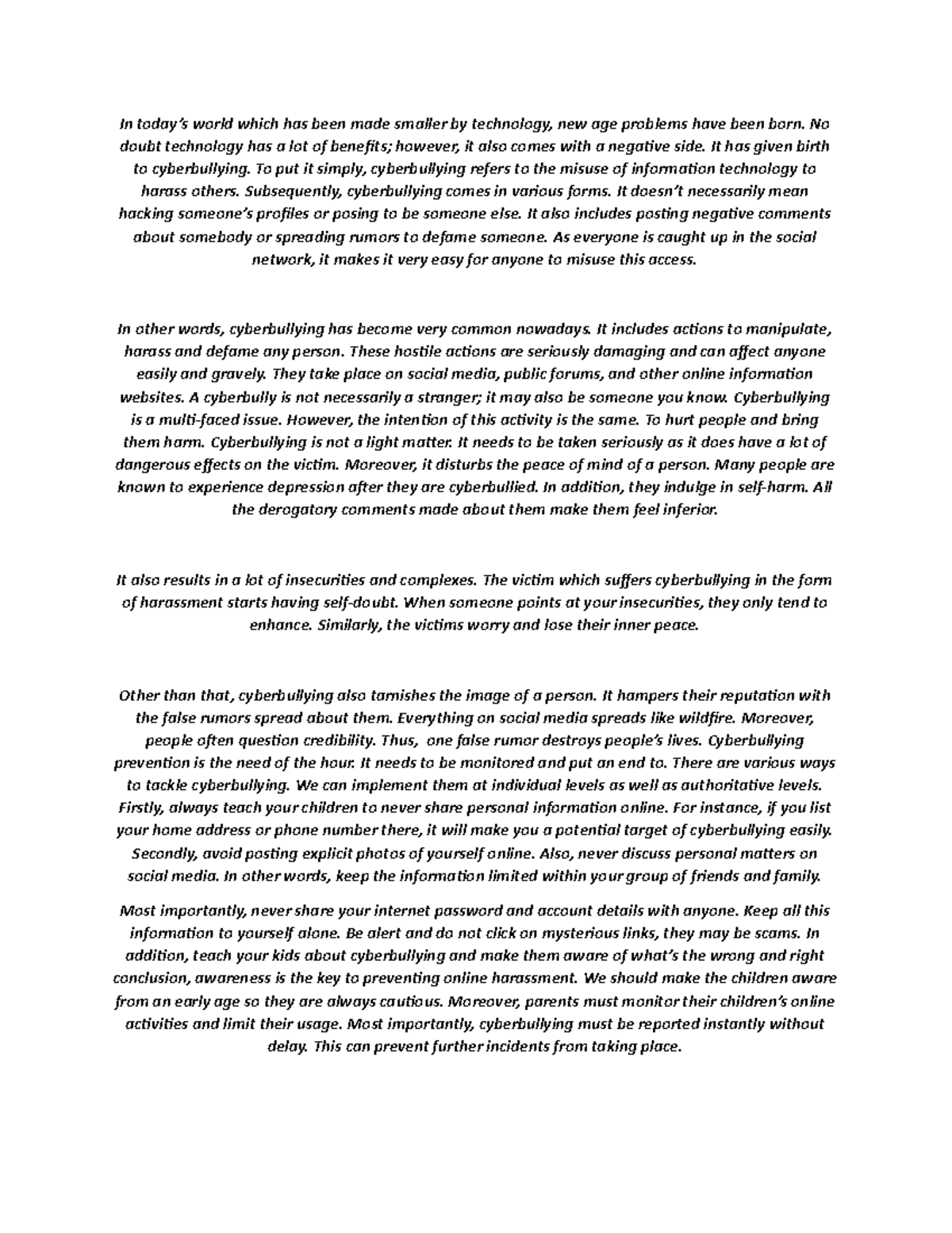 Cyber bullying - assignment - In today’s world which has been made ...