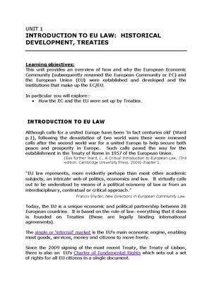 Unit 3 outline: COURT OF JUSTICE OF THE EU AND PRELIMINARY RULING ...