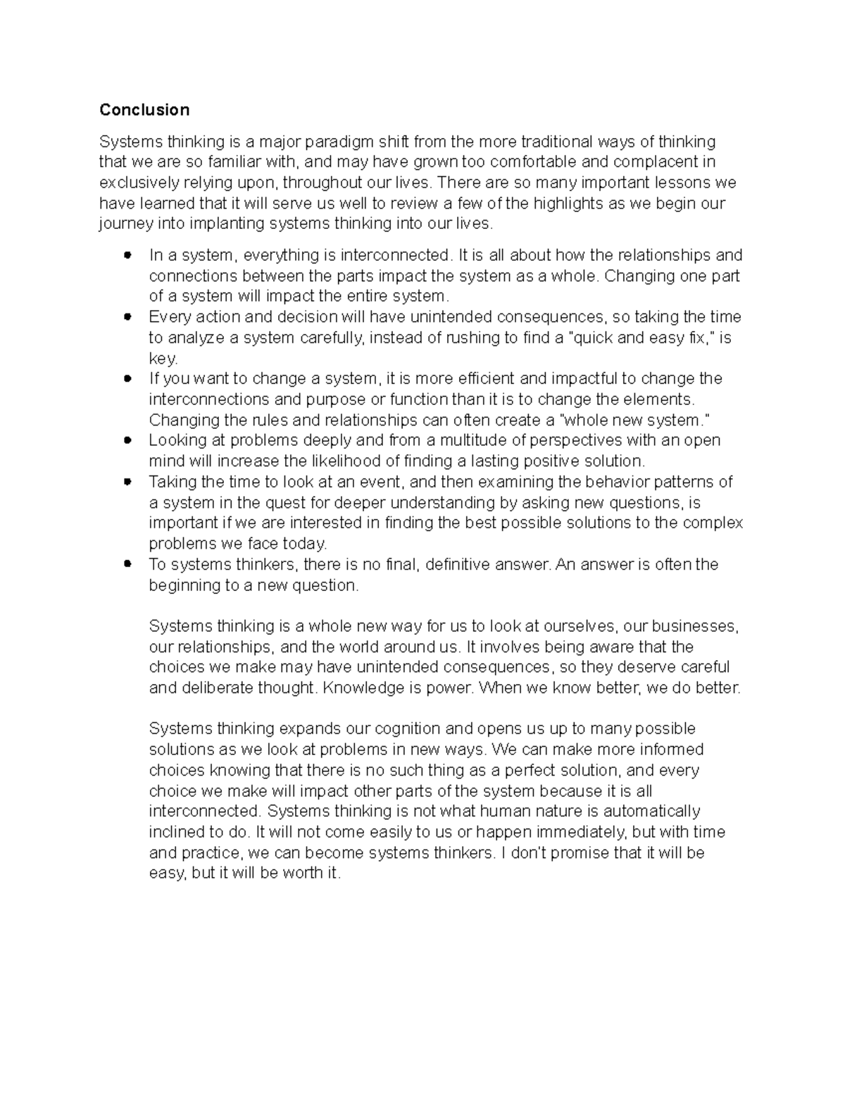 MODULE 12- The Art Of Thinking In Systems - Conclusion Systems thinking ...