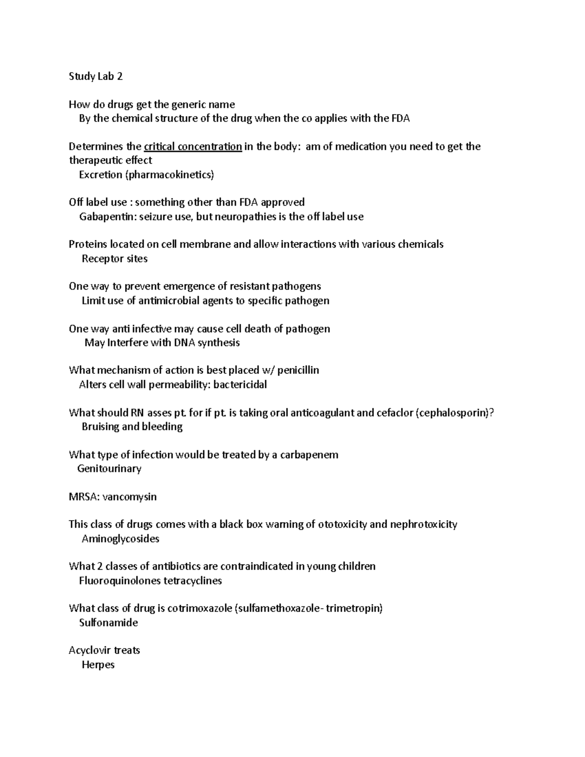 Pharm Study Lab EXAM 1 - Study Lab 2 How do drugs get the generic name By the chemical structure ...