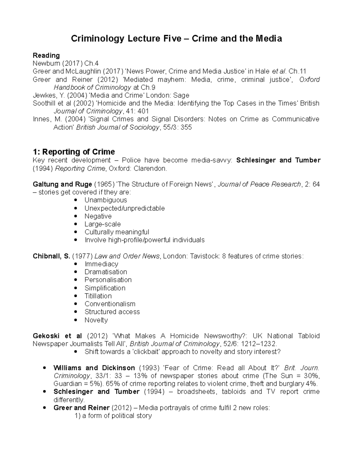 Study materials Lecture 5 2020 - Criminology Lecture Five – Crime and ...