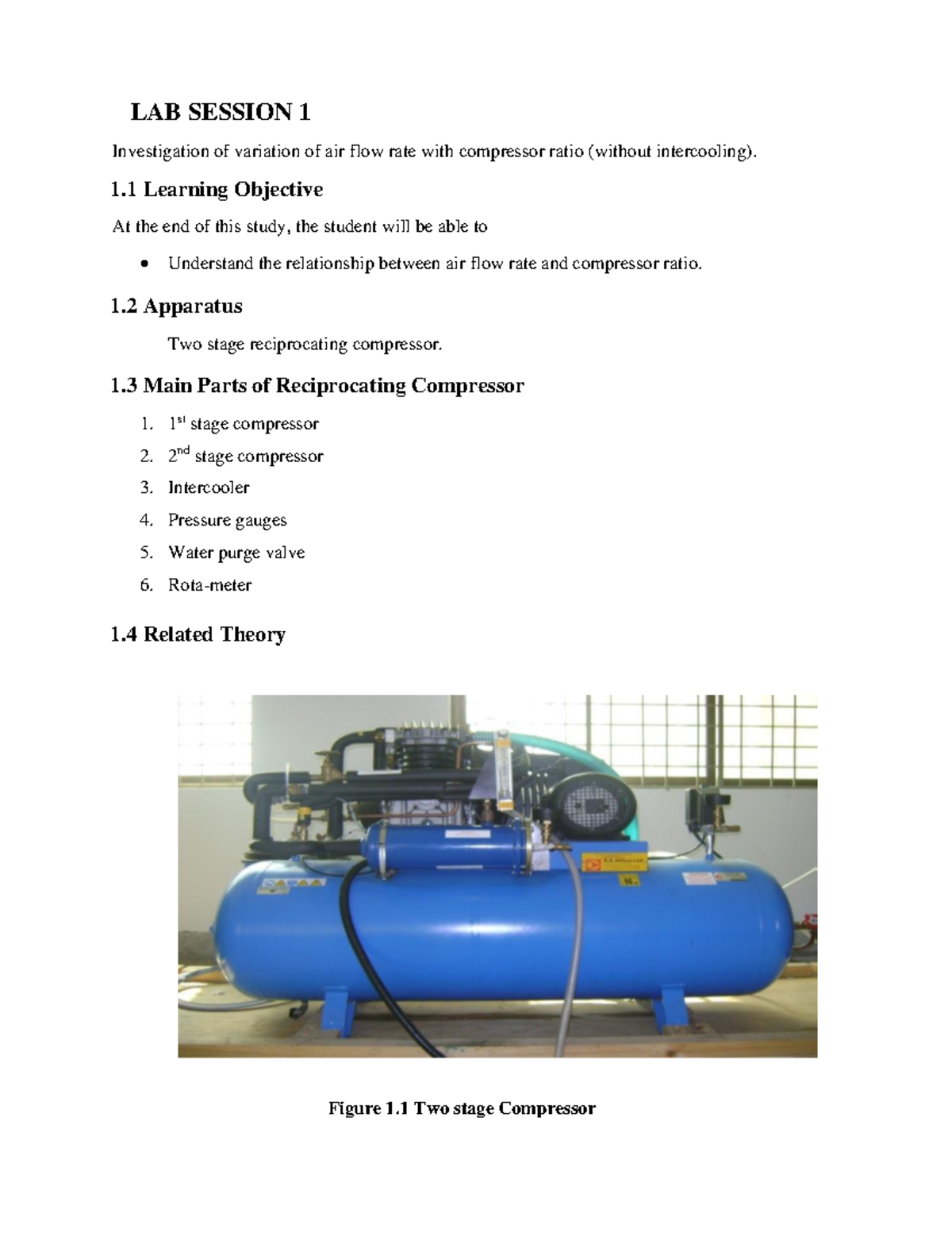Lab 1 - LAB SESSION 1 Investigation of variation of air flow rate with ...