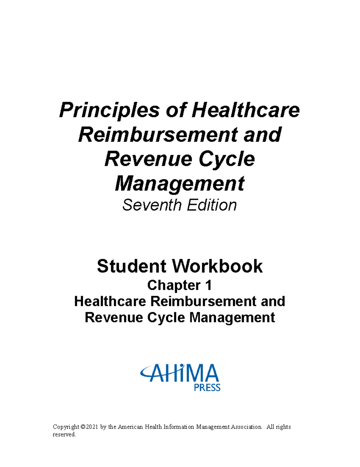 AB202019 Ch01 Workbook - Principles of Healthcare Reimbursement and ...