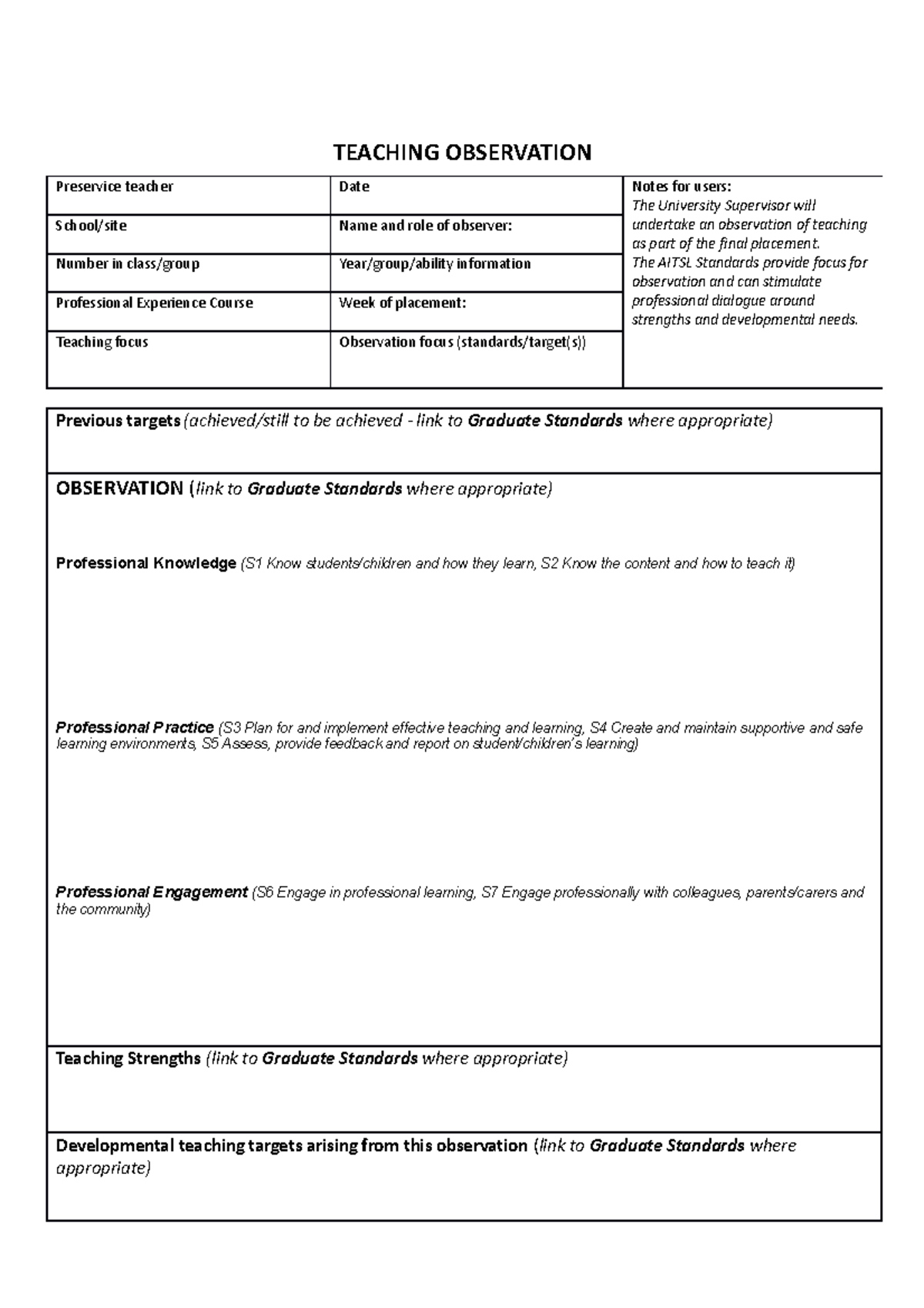 Observation 20form20v3 - TEACHING OBSERVATION Preservice teacher Date ...