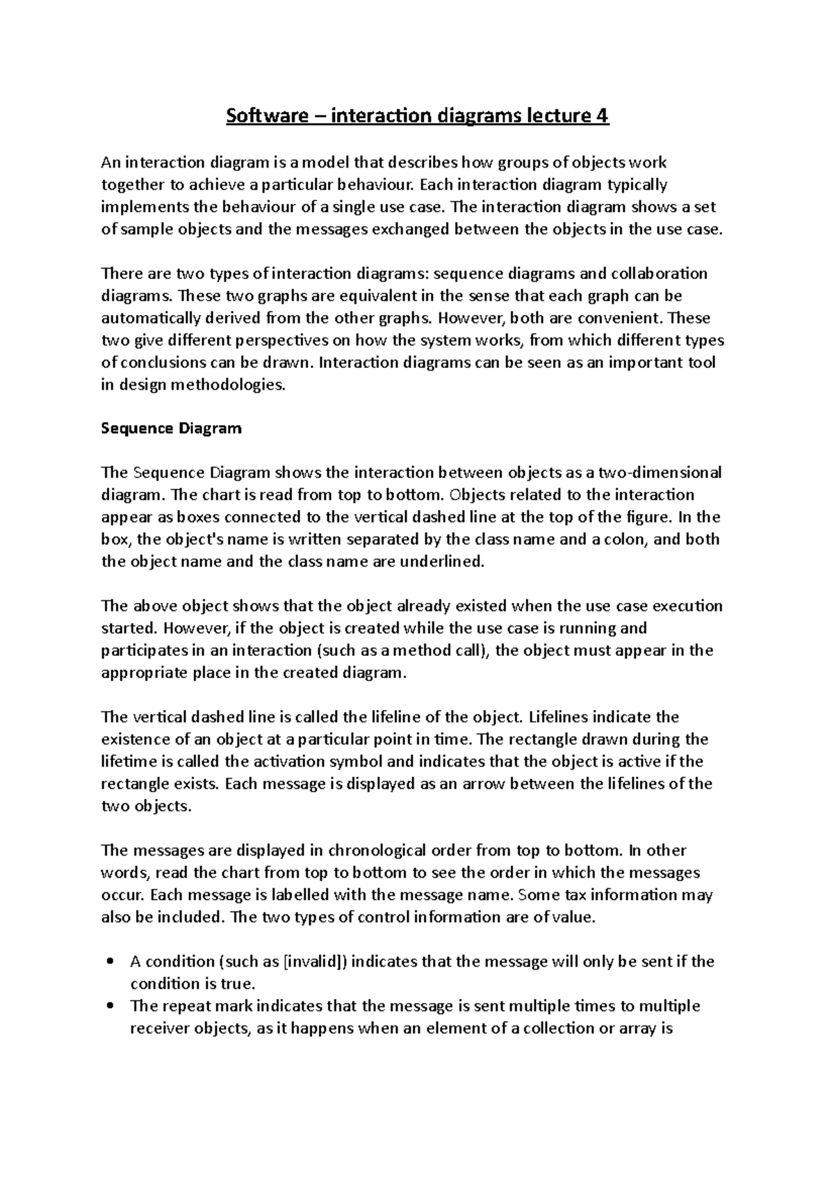 Software – interaction diagrams lecture 4 - Software – interaction ...