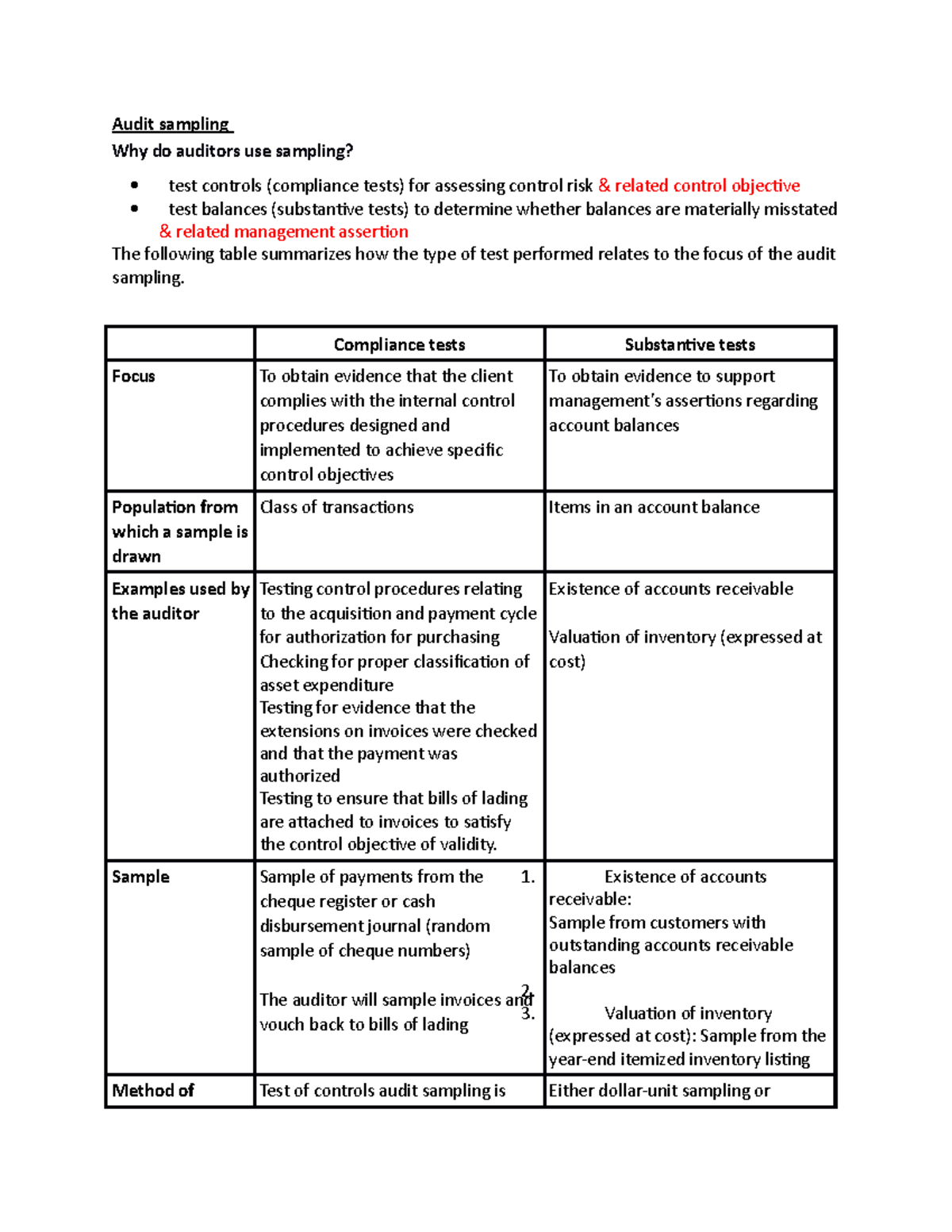 Summary notes on audit sampling (also see illustration 1 and 2) - Audit ...
