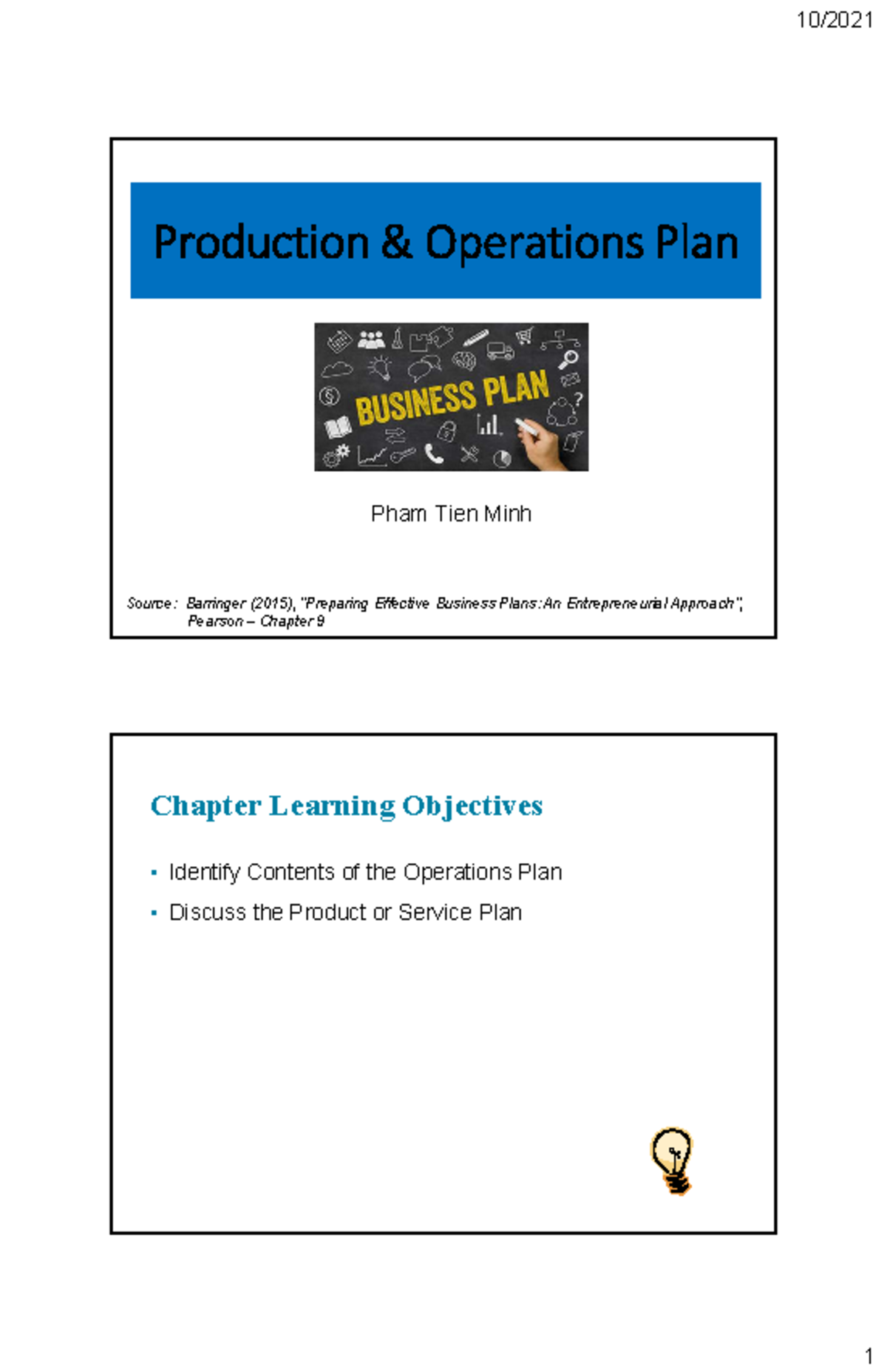 5. Production Operations Plan - Production & Operations Plan Source ...