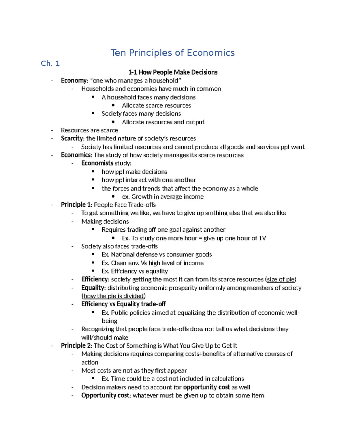 Econ notes - econ - Ten Principles of Economics Ch. 1 1-1 How People ...