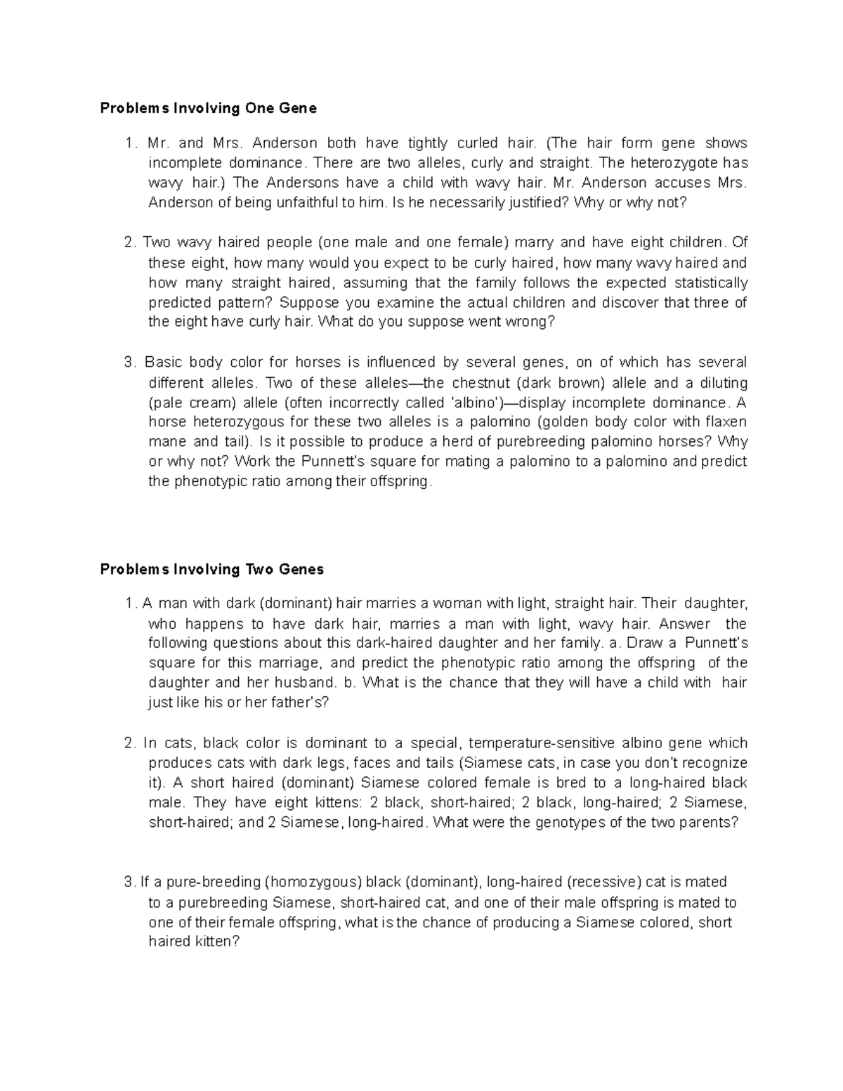 Genetics-Problem-Solving - Problems Involving One Gene 1. Mr. and Mrs ...