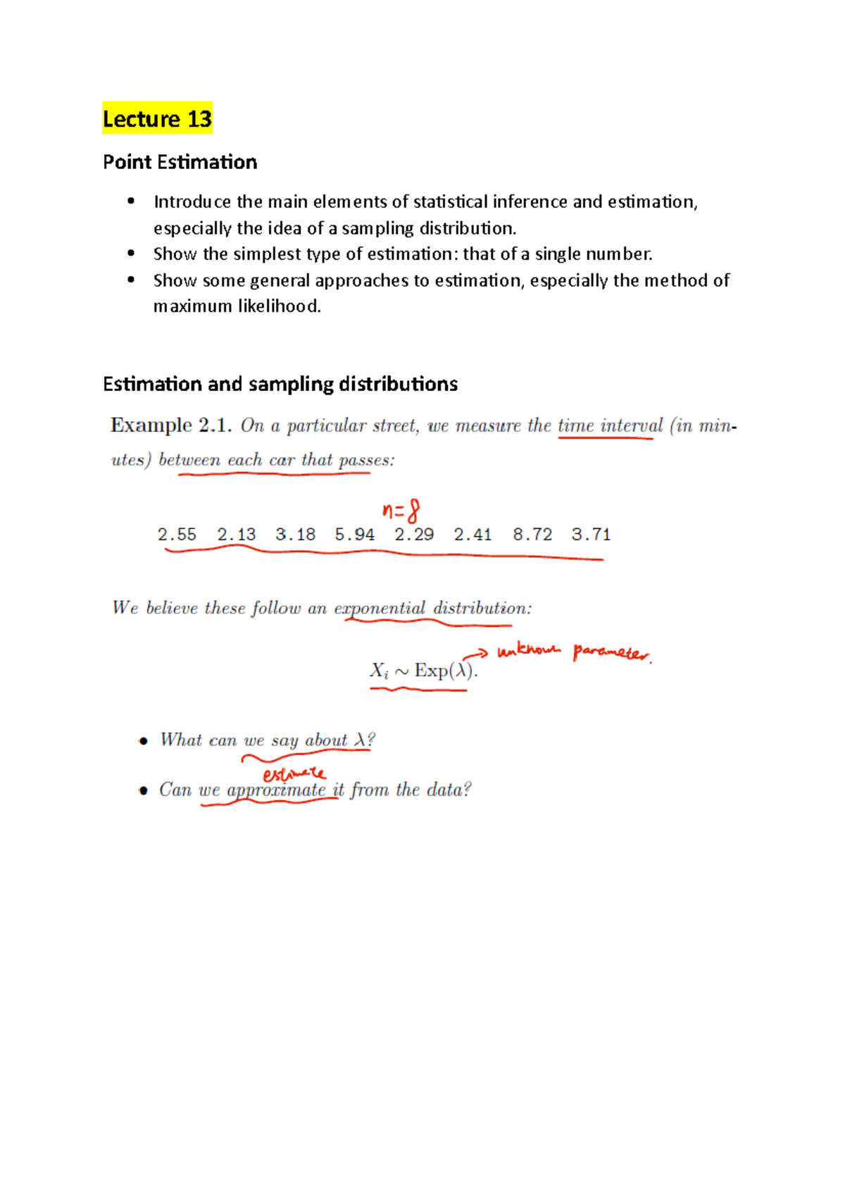 Lecture 13 - Point estimation, Estimation and sampling distributions ...