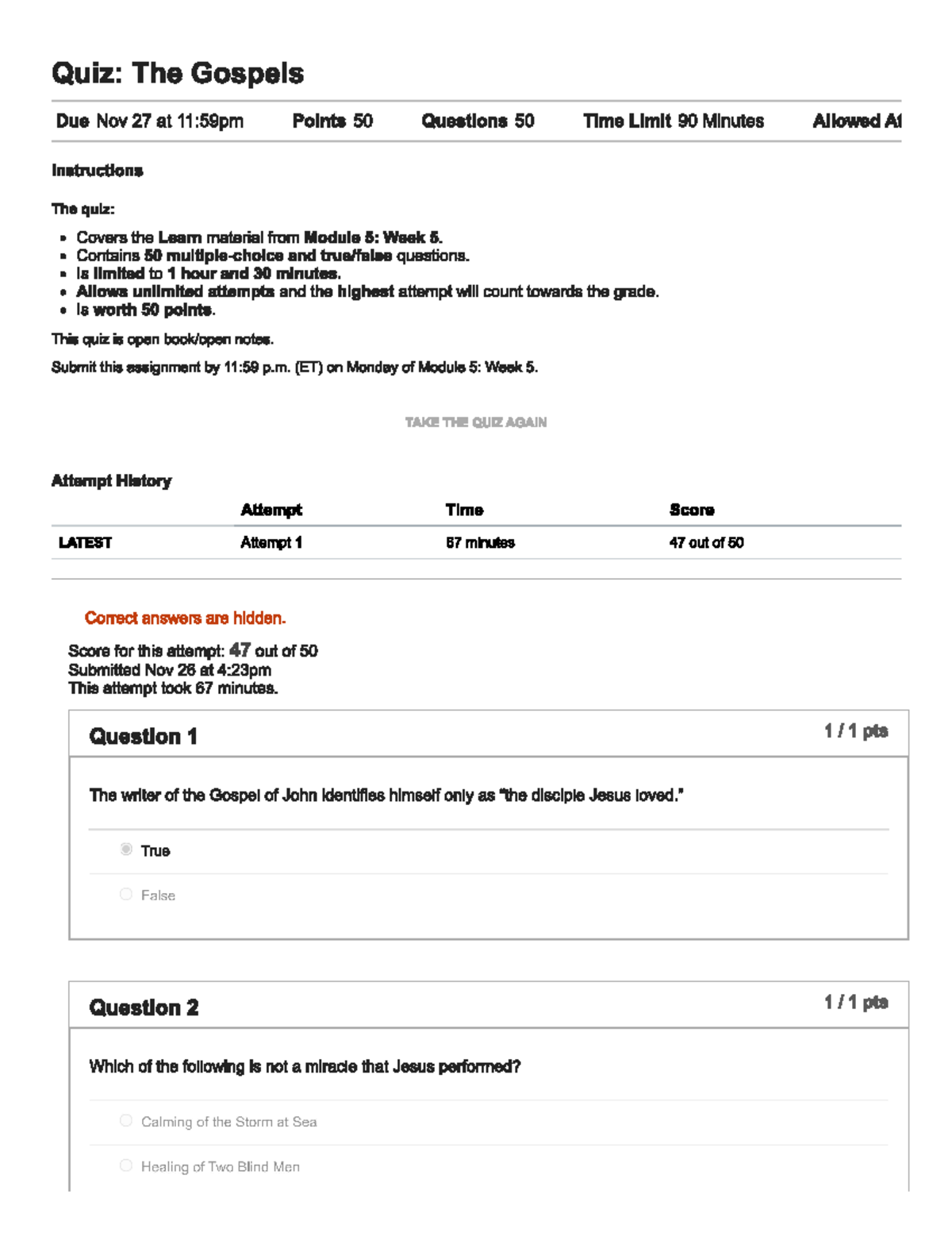 Quiz 5 The Gospels - BIBL 104 - Studocu