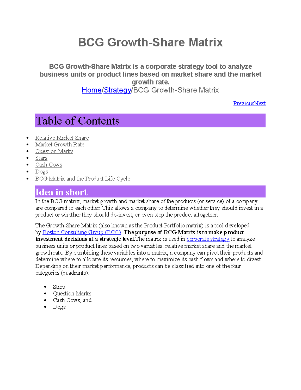 BCG Growth - easier understable notes - BCG Growth-Share Matrix BCG ...