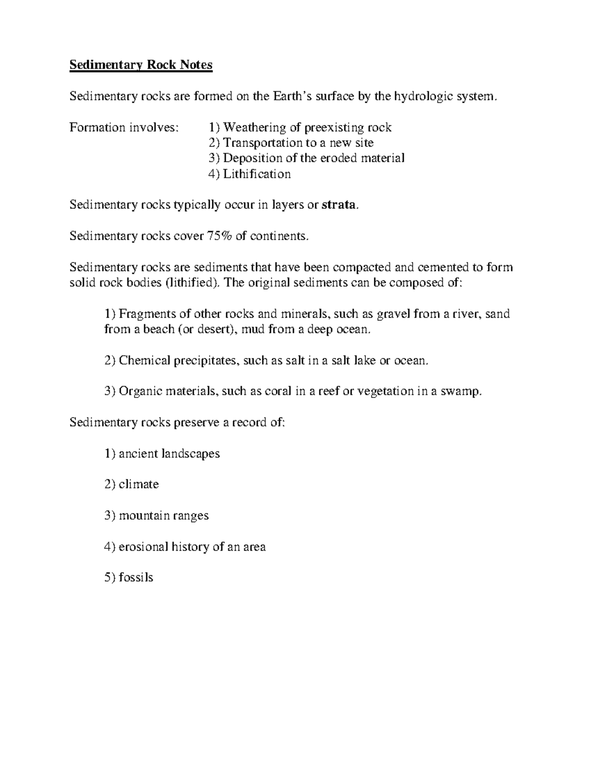 Sedimentary rocks lecture - Sedimentary Rock Notes Sedimentary rocks ...