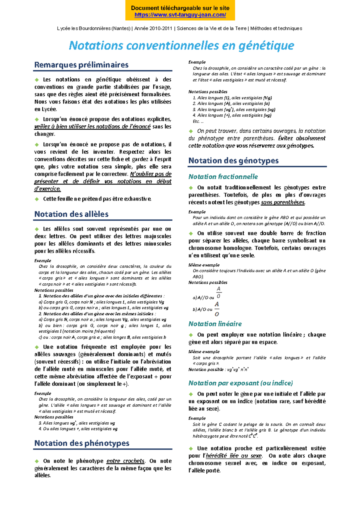 Notations conventionnelles en genetique 2 - Lycée les Bourdonnières ...