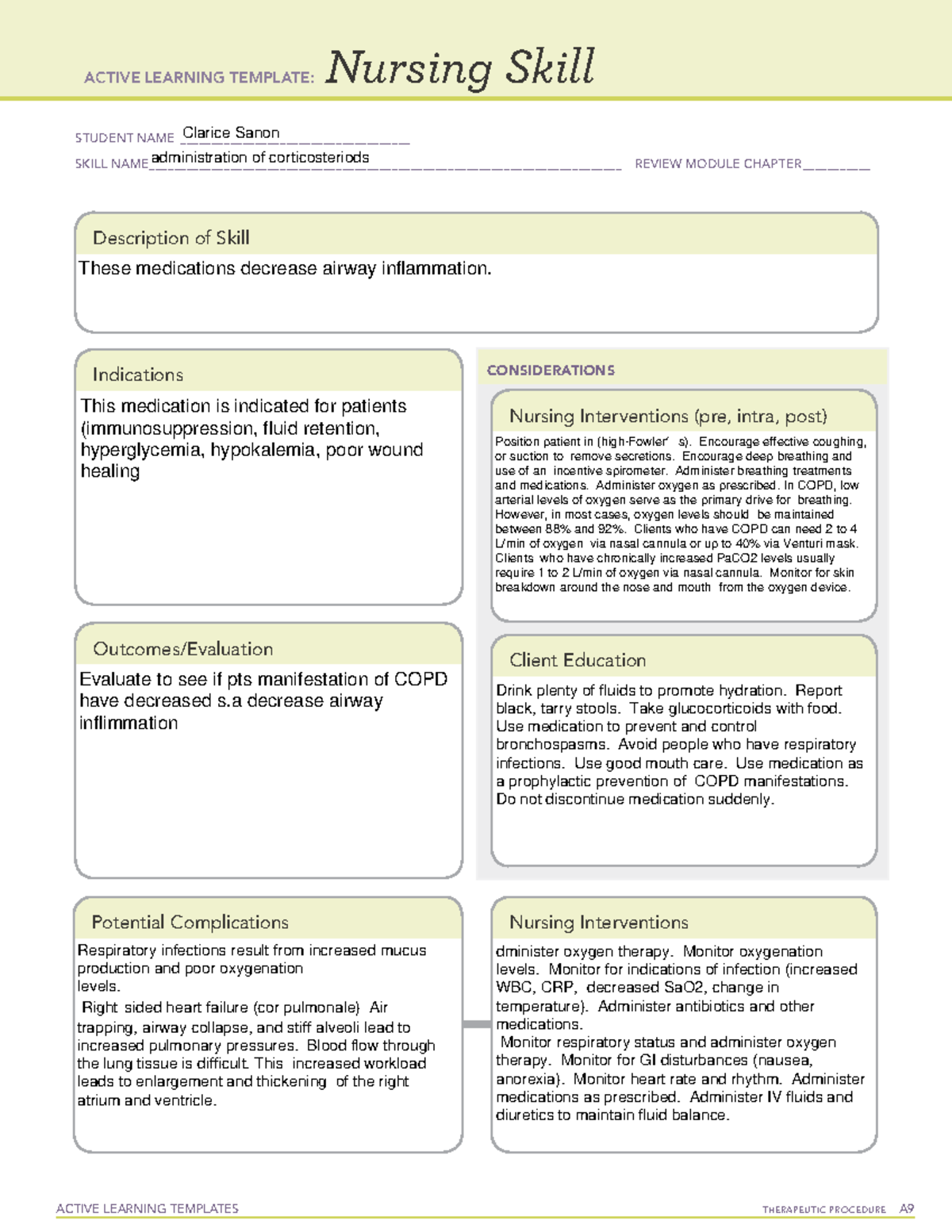 Nurse skills - n/a - ACTIVE LEARNING TEMPLATES THERAPEUTIC PROCEDURE A ...