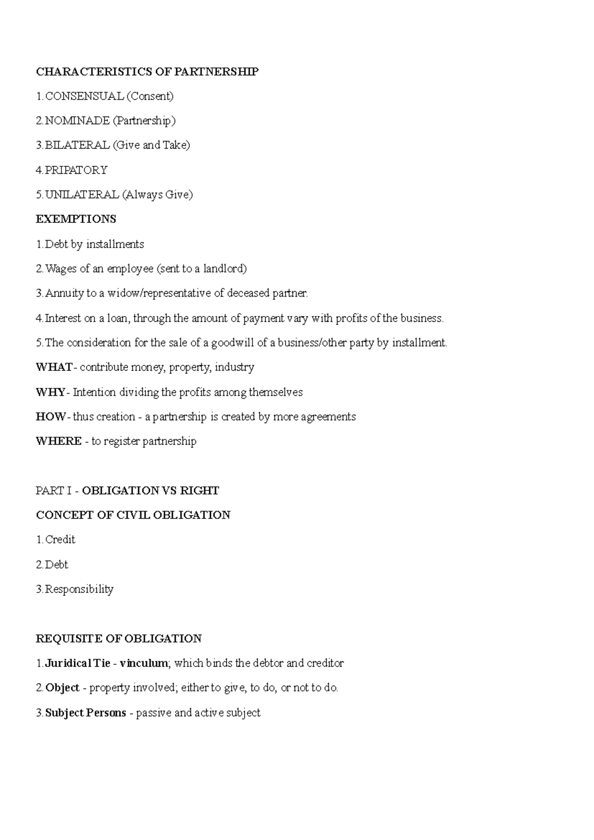 Legal Aspects Notes by shamel - CHARACTERISTICS OF PARTNERSHIP 1 ...