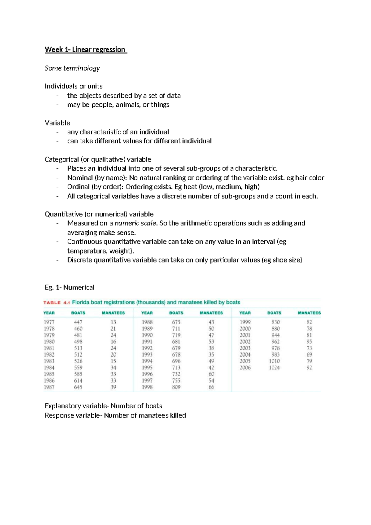 Intro to stats notes - Week 1- Linear regression Some terminology ...