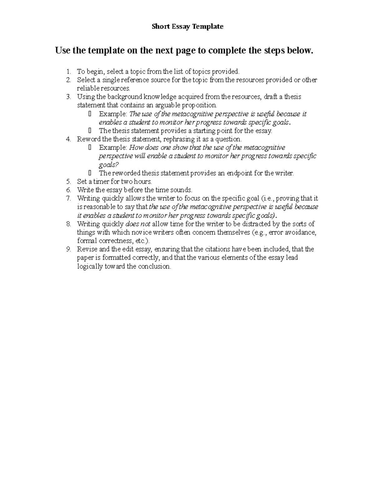 Week1 Short Essay Template - Short Essay Template Use the template on ...