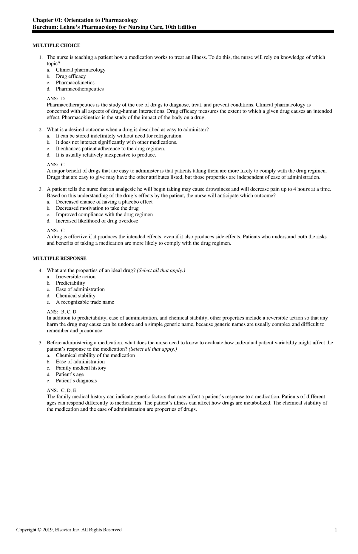 Exam View - Chapter 001 - Study questions - Copyright © 2019, Elsevier ...