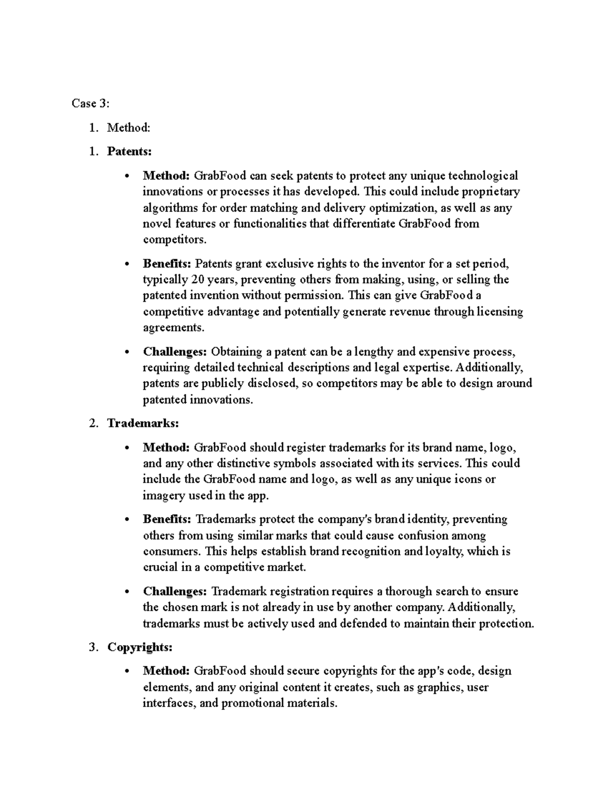 Case 3 - case 2 for final exam - Case 3: 1. Method: 1. Patents: Method ...