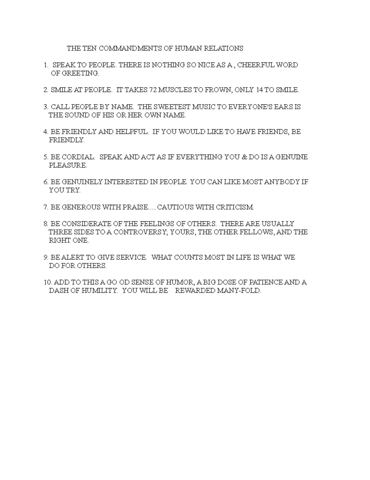 10COMM - BIBLE - THE TEN COMMANDMENTS OF HUMAN RELATIONS 1. SPEAK TO ...