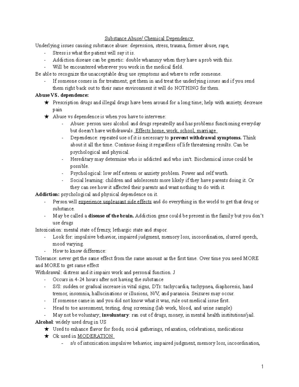 Substance Abuse Chemical Dependency - Substance Abuse/ Chemical ...
