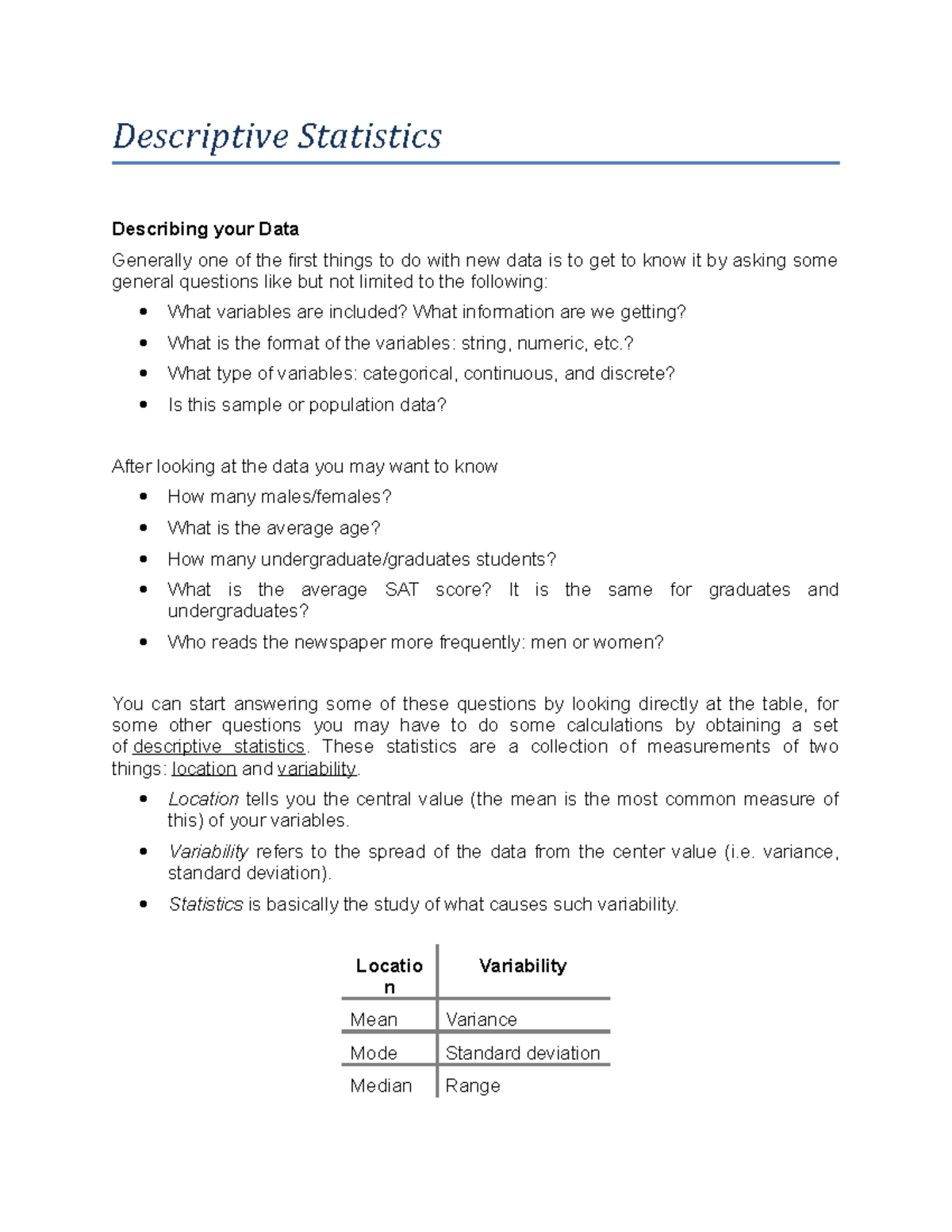 Lecture 3-Descriptive-Statistics - Descriptive Statistics Describing ...