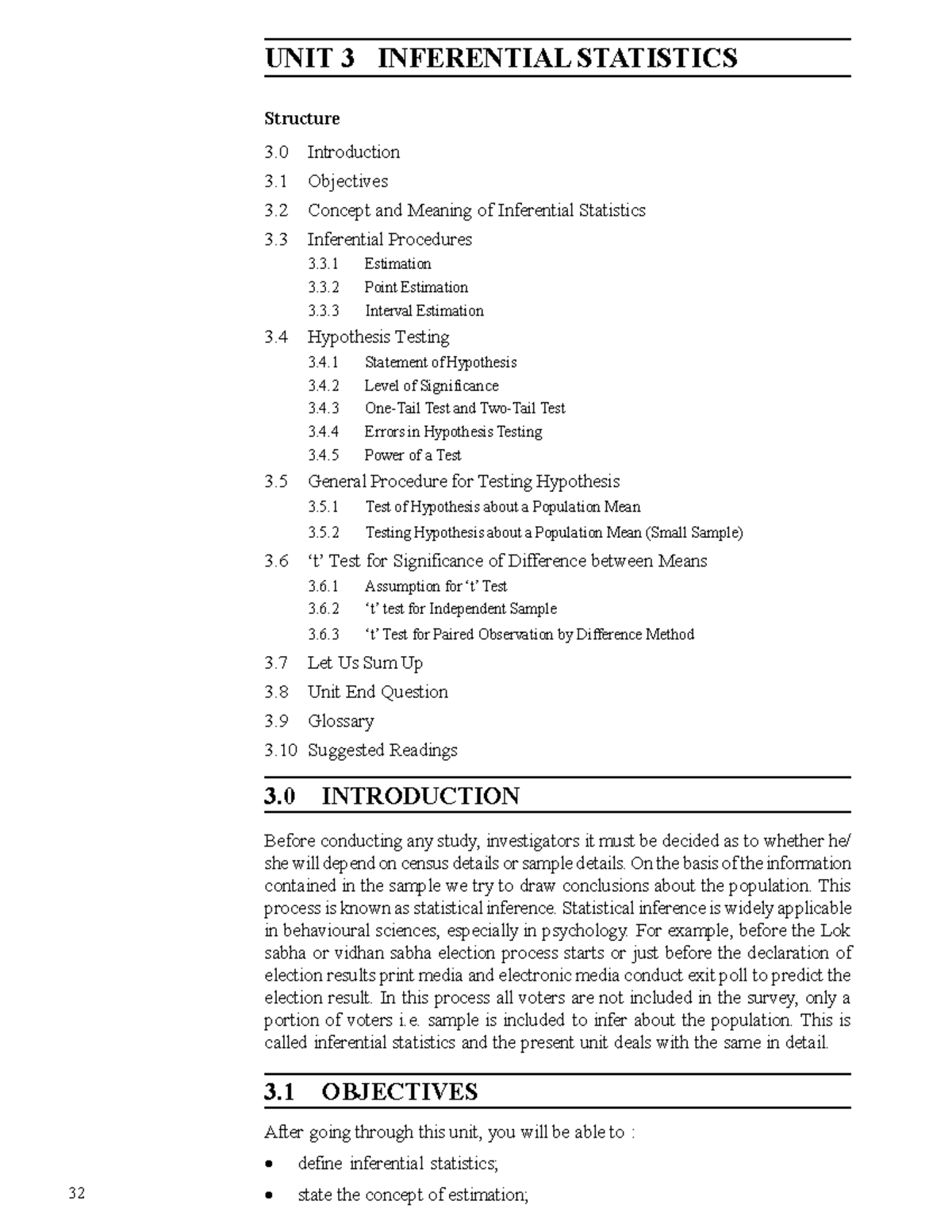 STATISTICS INTRO - 32 Introduction to Statistics UNIT 3 INFERENTIAL STATISTICS Structure 3 - Studocu