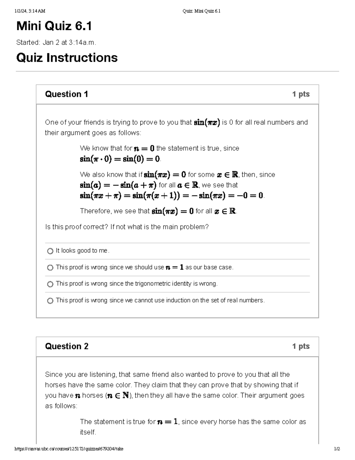 Quiz Mini Quiz 6 - Quiz Mini Quiz 6 - 1/2/24, 3:14 AM Quiz: Mini Quiz 6 ...