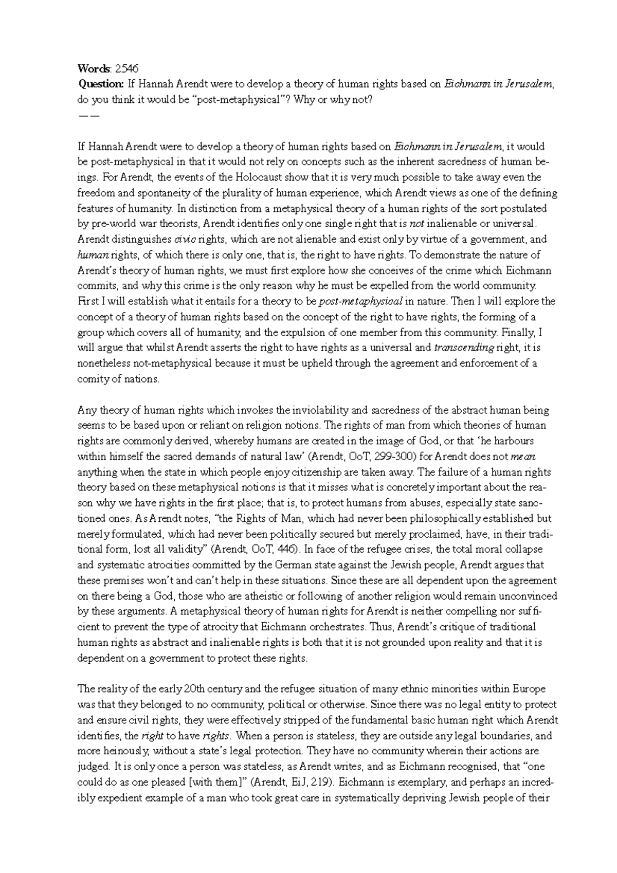 Philosophy of Human Rights Final Essay - Words: 2546 Question: If ...