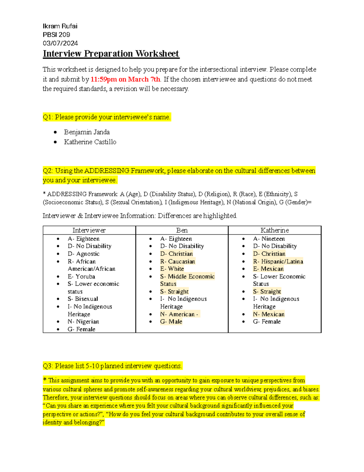 Ikram PBSI 209 Interview Preparation Worksheet - Ikram Rufai PBSI 209 ...