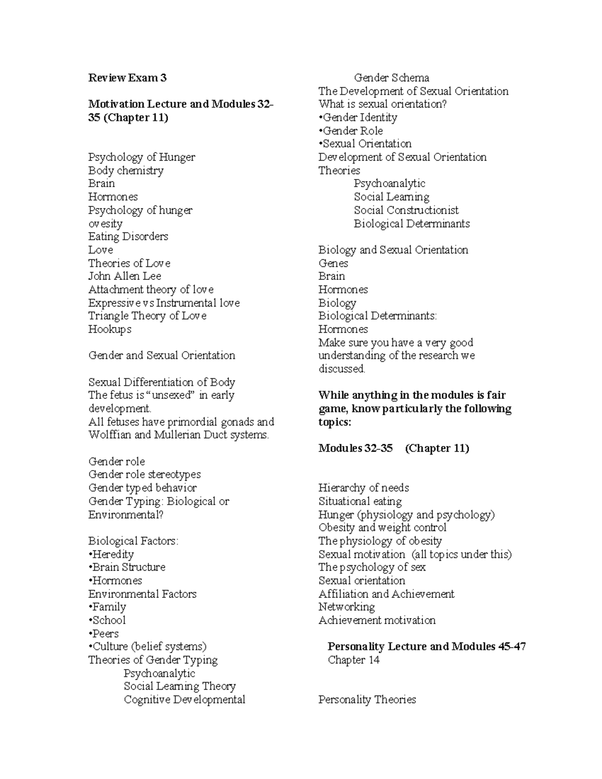 Review exam 3 updated dec 7 2023 - Review Exam 3 Motivation Lecture and ...