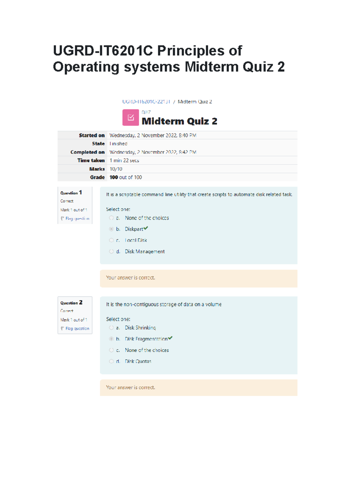UGRD-IT6201C Principles of Operating systems Midterm Quiz 2 - Studocu