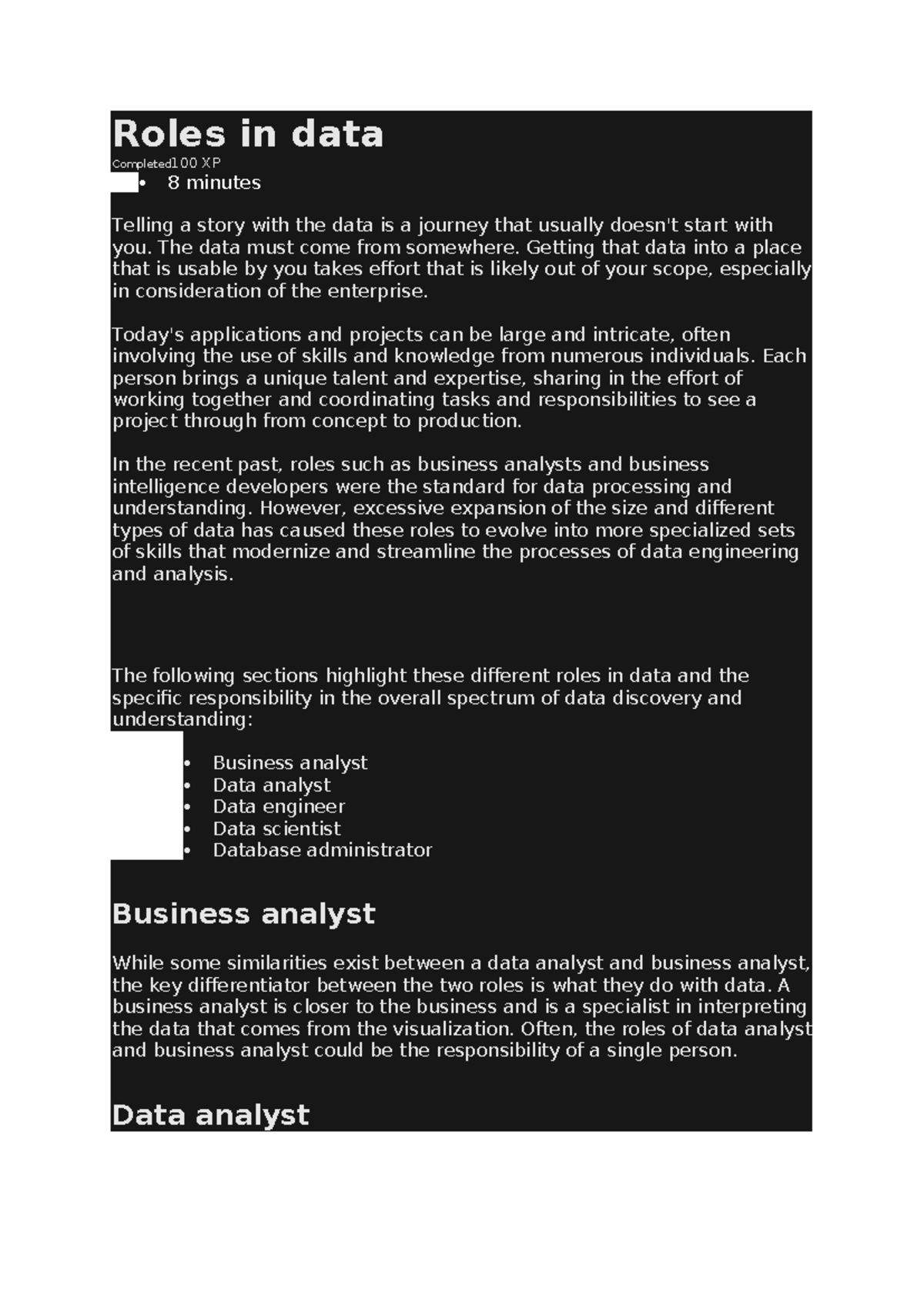 Roles in data-power bi - Roles in data Completed100 XP 8 minutes ...