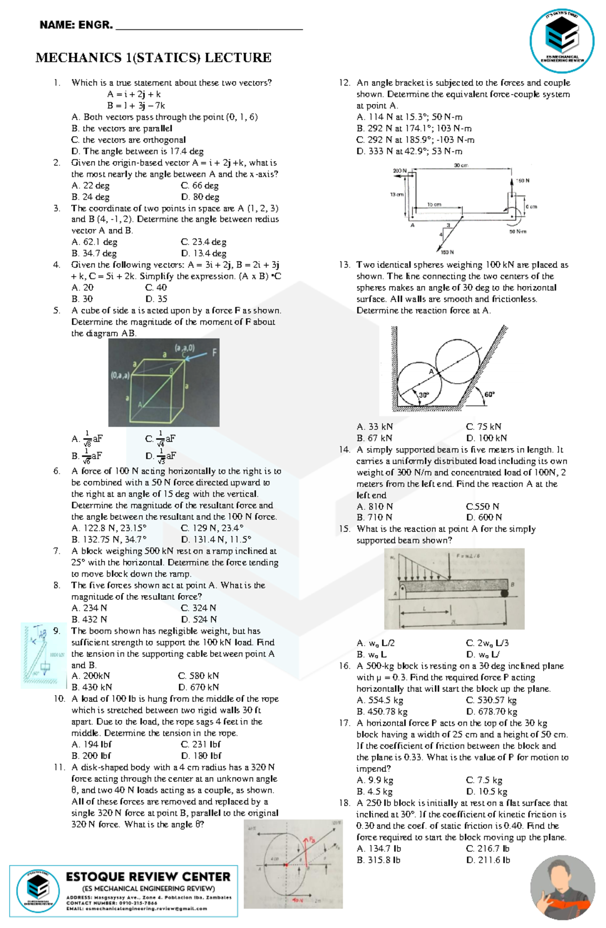 Mechanics 1( Statics)- Handouts - MECHANICS 1(STATICS) LECTURE Which is a true statement about ...