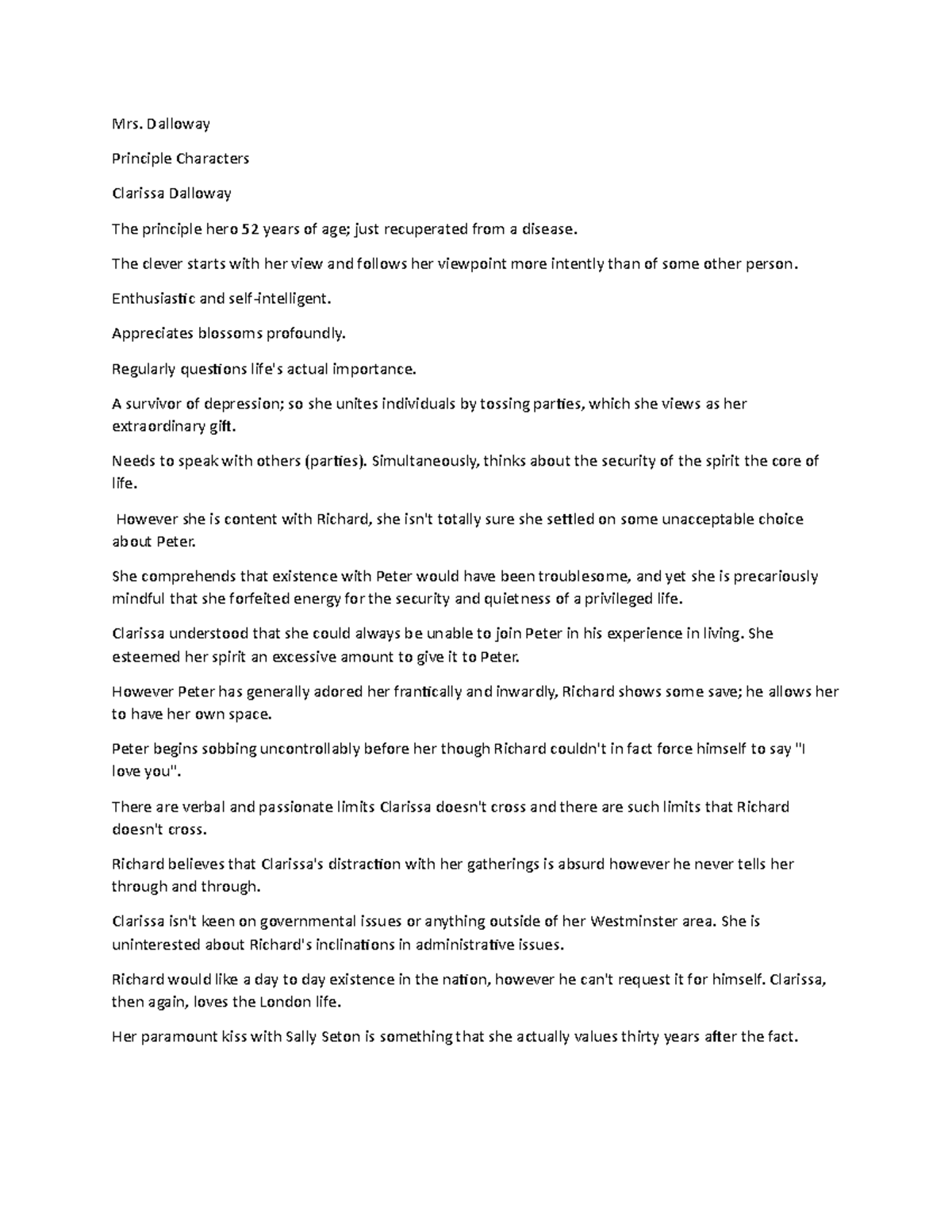 Mrs Dalloway 2 - Important Pg English iterature notes - Mrs. Dalloway ...