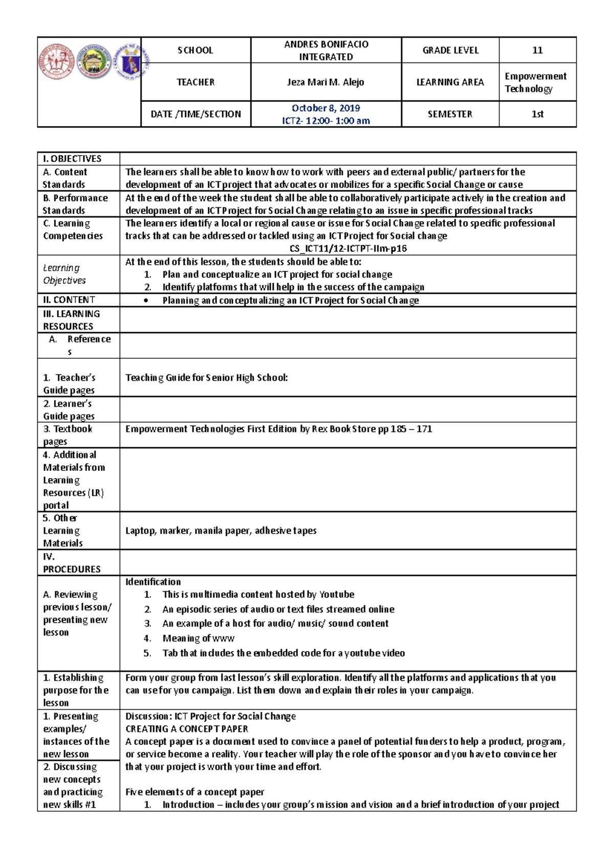 Pdfcoffee.com empowerment-lesson-plan-ict-project-for-social-change-pdf-free - SCHOOL ANDRES ...