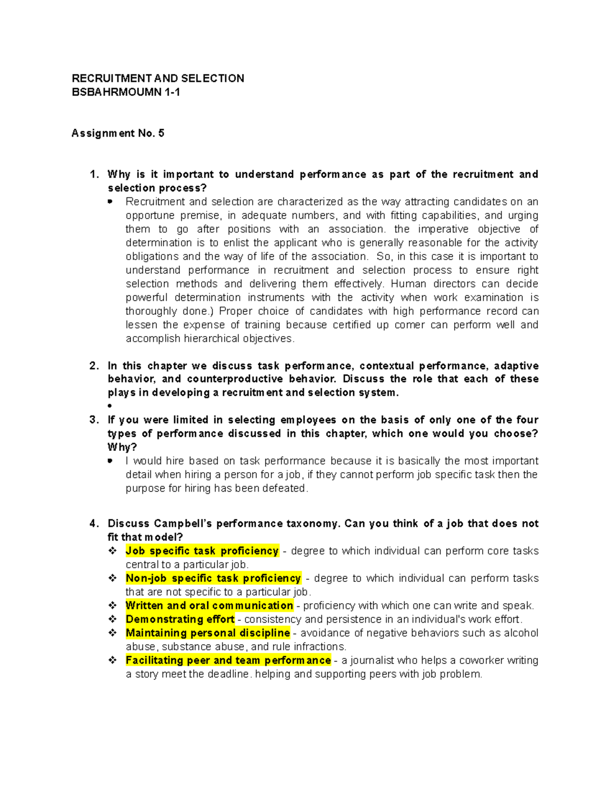 Assignment 1 - N/A - RECRUITMENT AND SELECTION BSBAHRMOUMN 1 ...