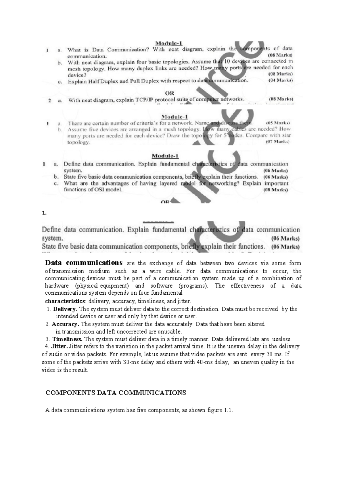 Module 1 VTU IMP questions - 1. Data communications are the exchange of ...
